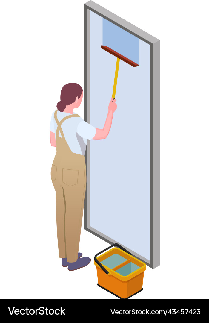Worker cleaning window composition Royalty Free Vector Image