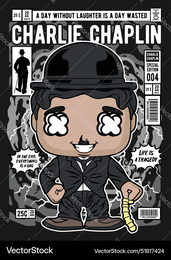 Pop art charlie chaplin Royalty Free Vector Image