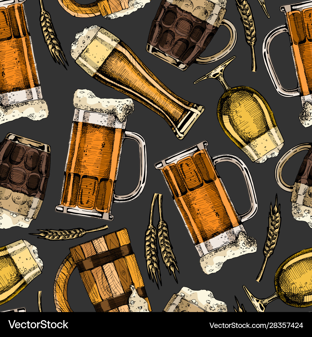 Seamless pattern with different beer glasses Vector Image