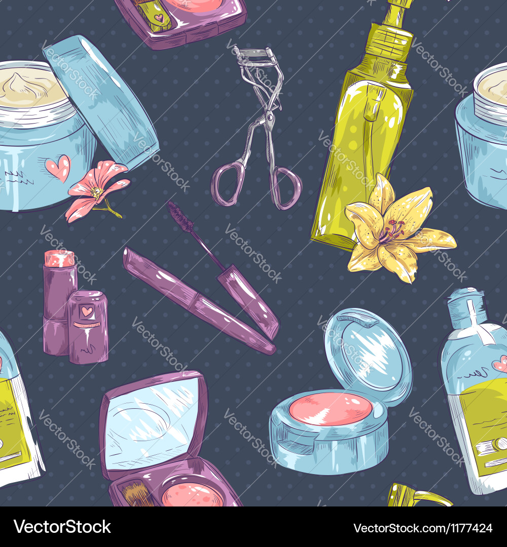 Set of make-up object collection seamless texture Vector Image