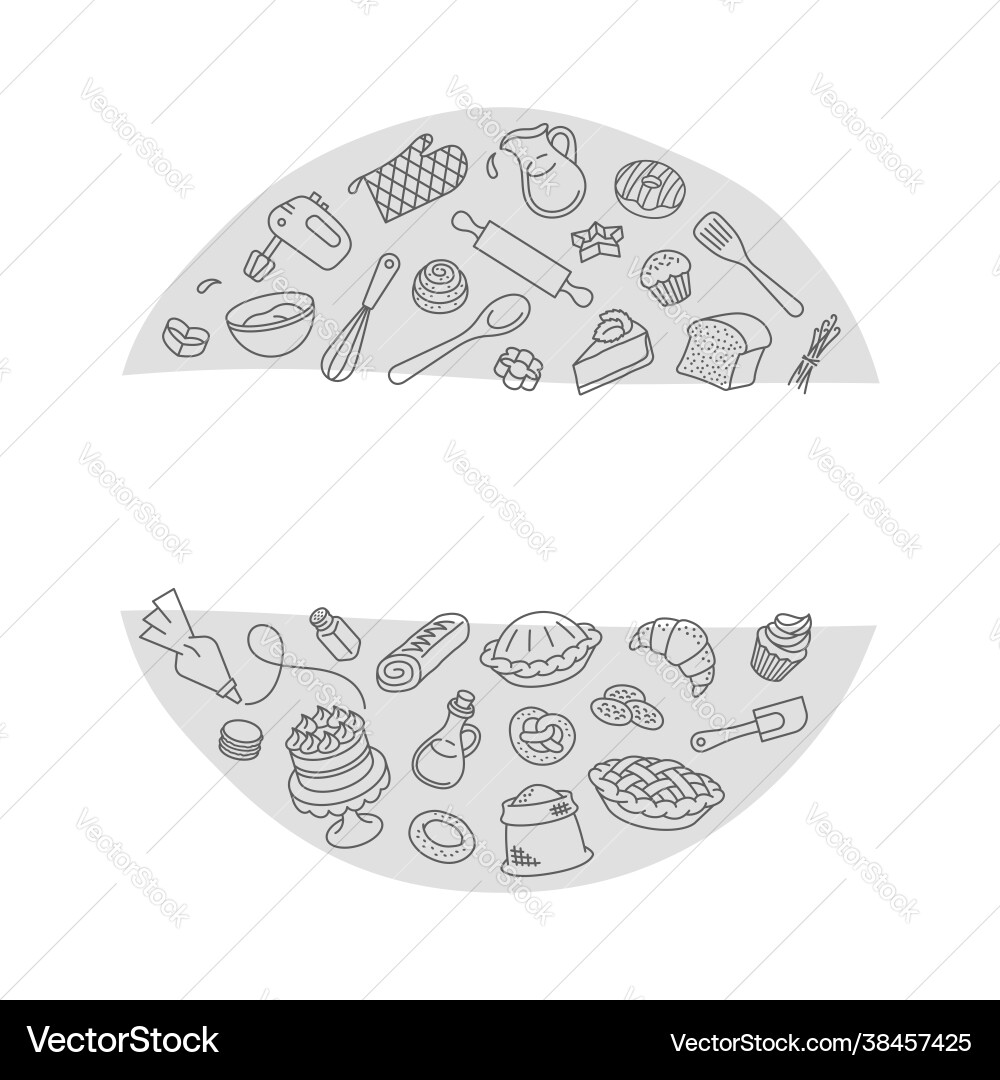 Bakery products baking tools round doodle label Vector Image