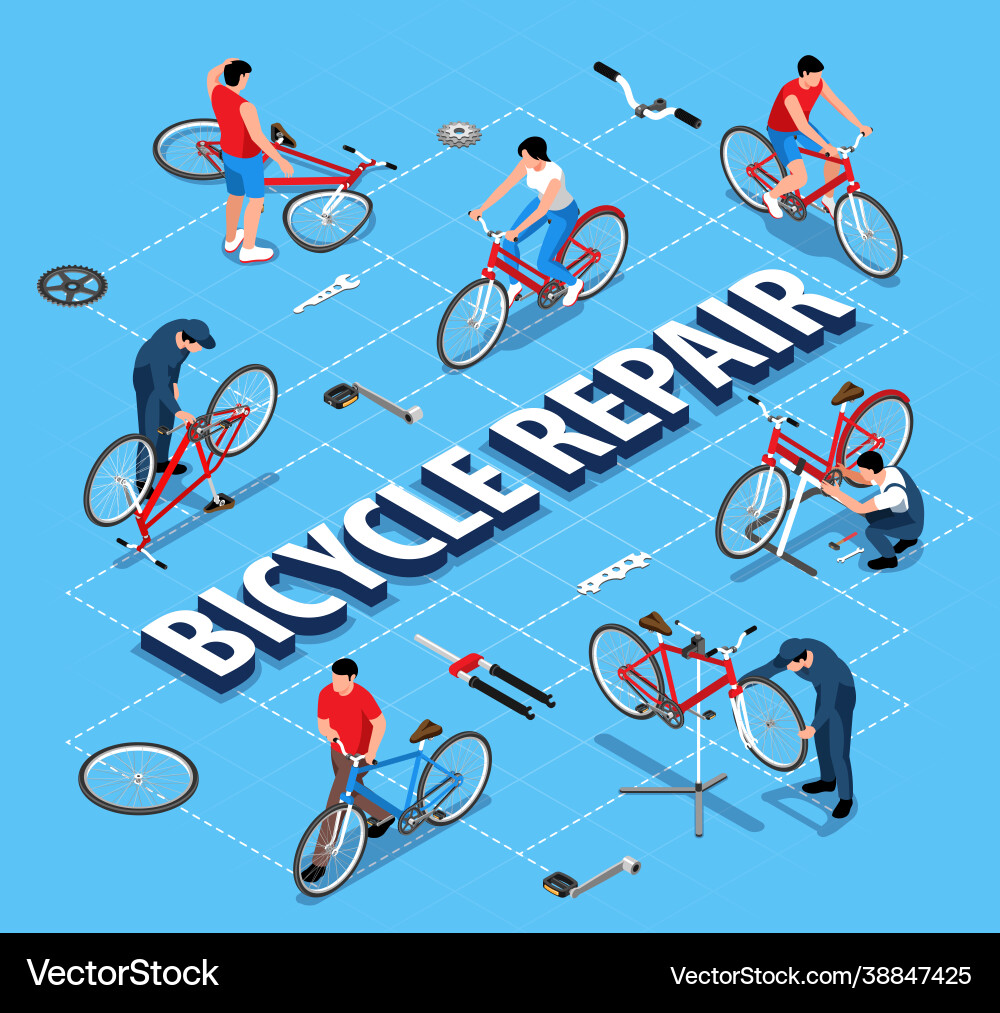 Bicycle repair flowchart Royalty Free Vector Image