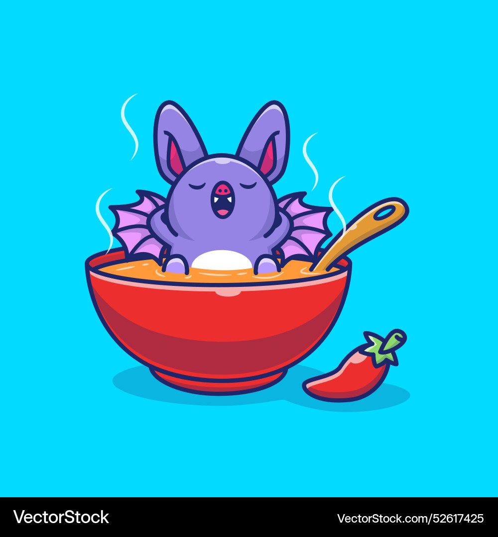 Cute bat relax on soup cartoon Royalty Free Vector Image