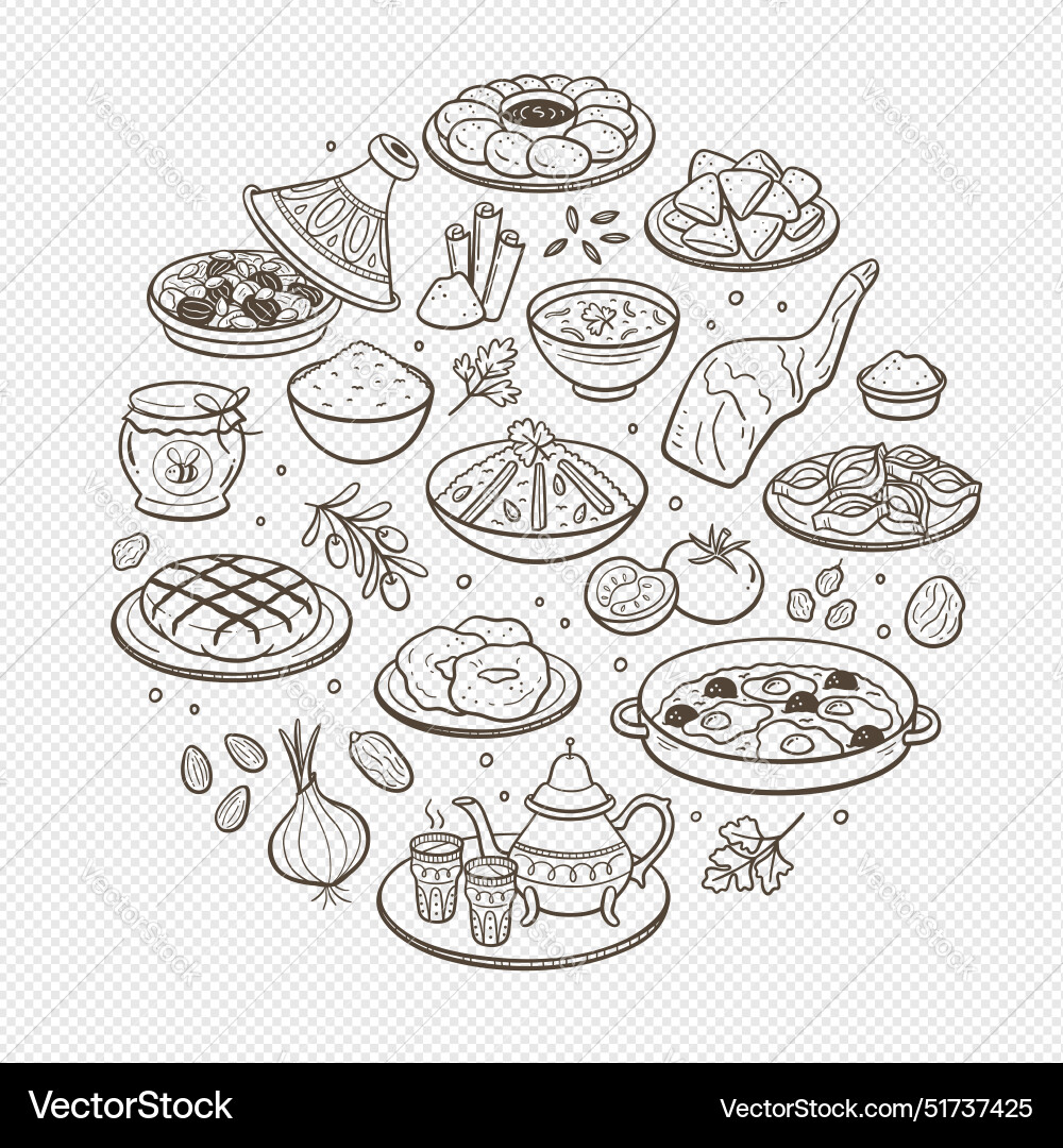 Moroccan food doodle set Royalty Free Vector Image