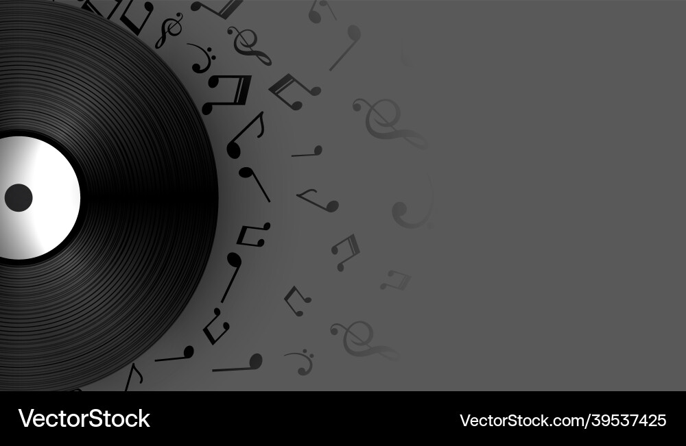 Music vinyl record label with sound notes Vector Image