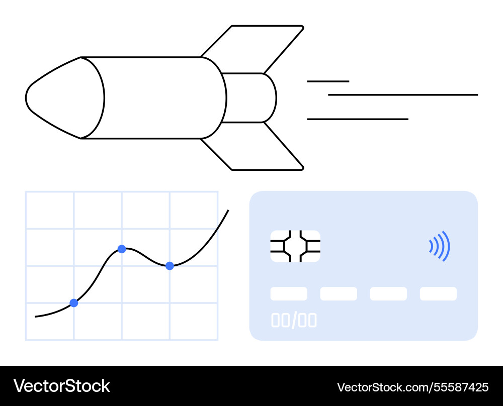 Rocket launch credit card payment and growth Vector Image