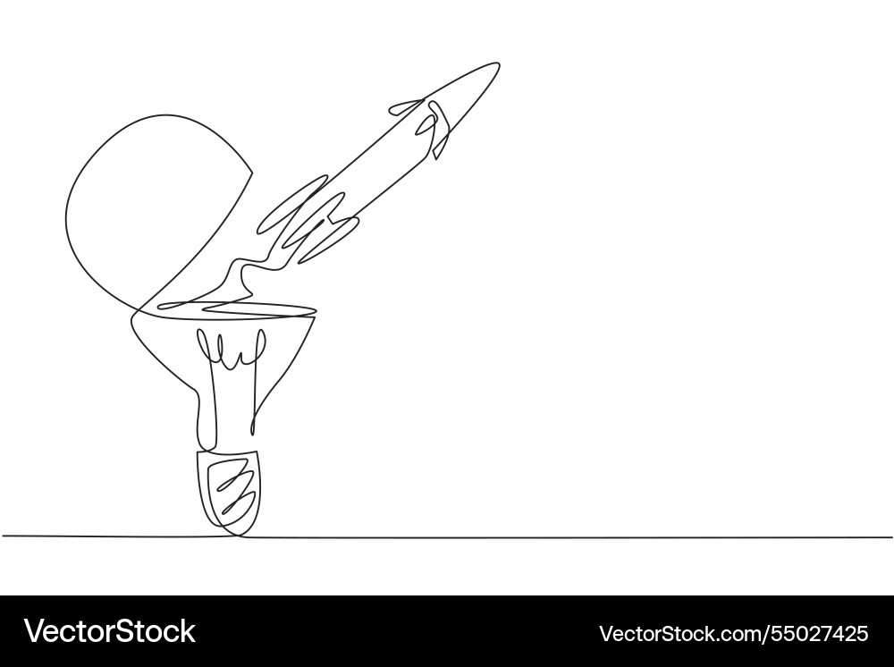 Single one line drawing center light bulb opens Vector Image
