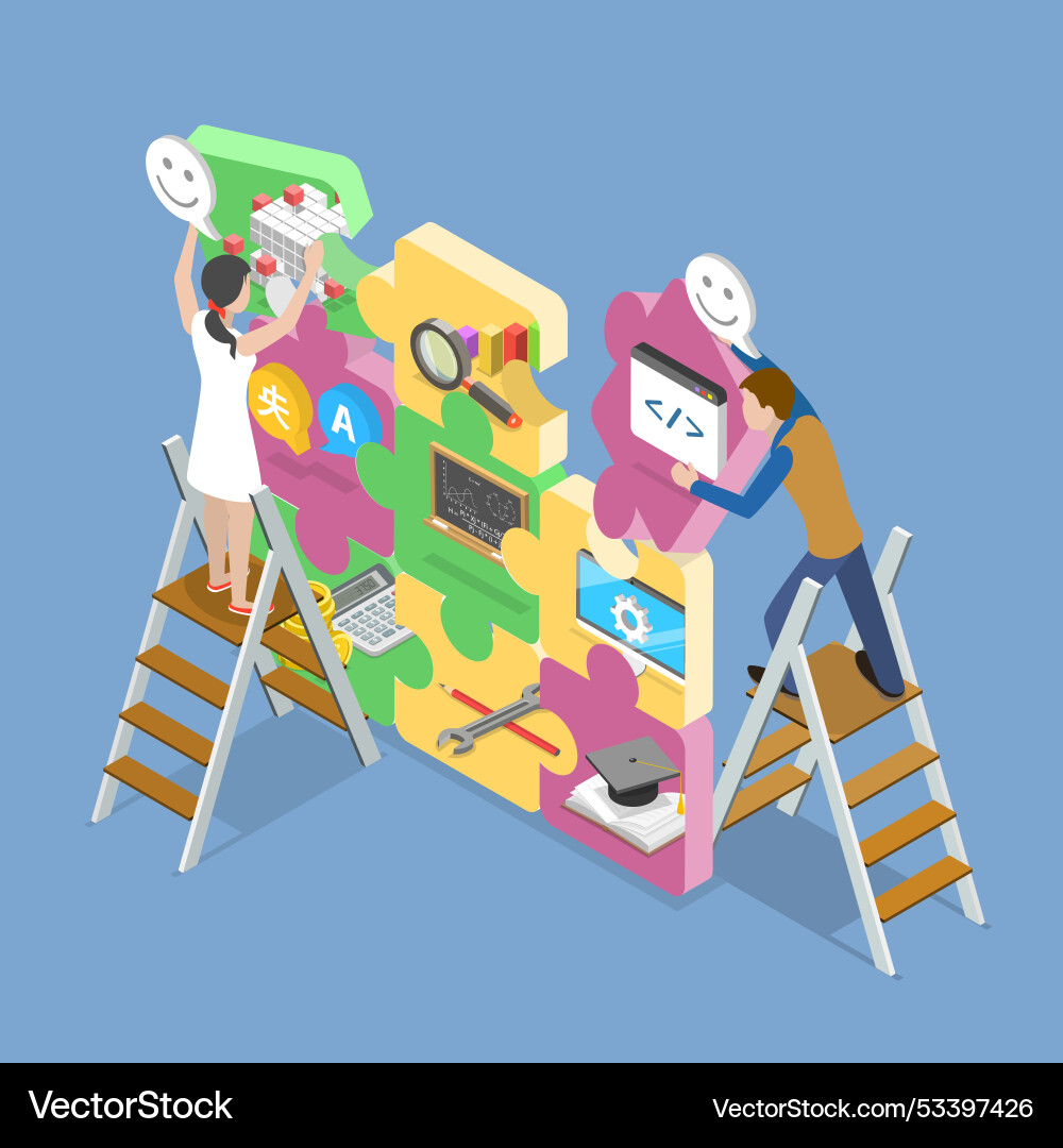 3d isometric flat of hard Royalty Free Vector Image