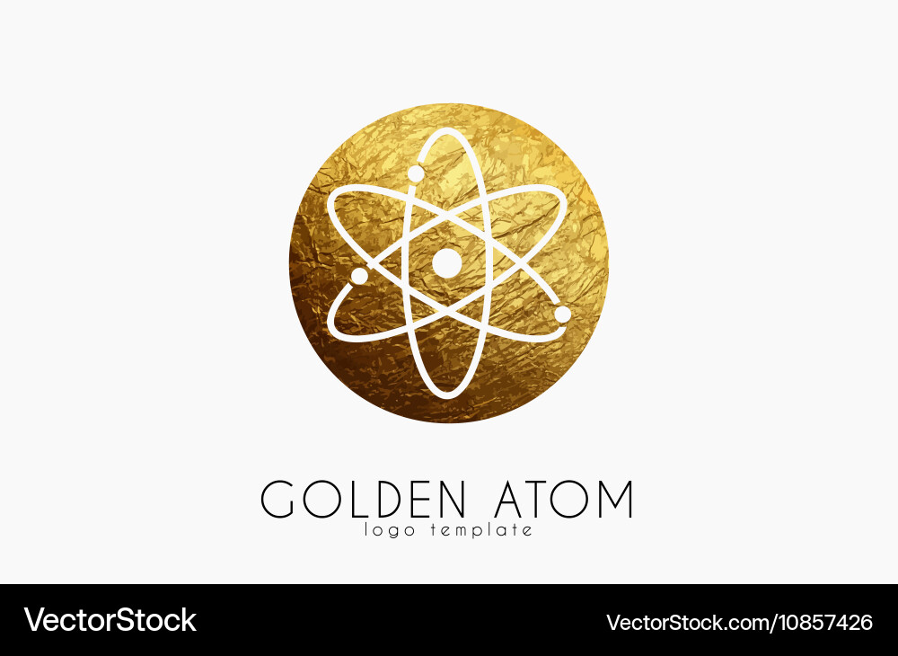 Atom symbol logo design color science Royalty Free Vector
