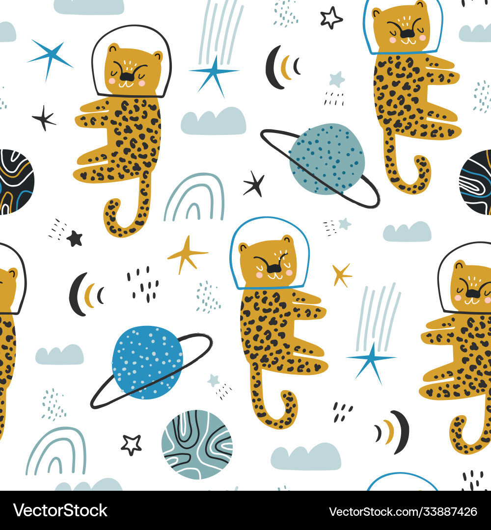 Cute Space Leopard Pattern Royalty Free Vector Image
