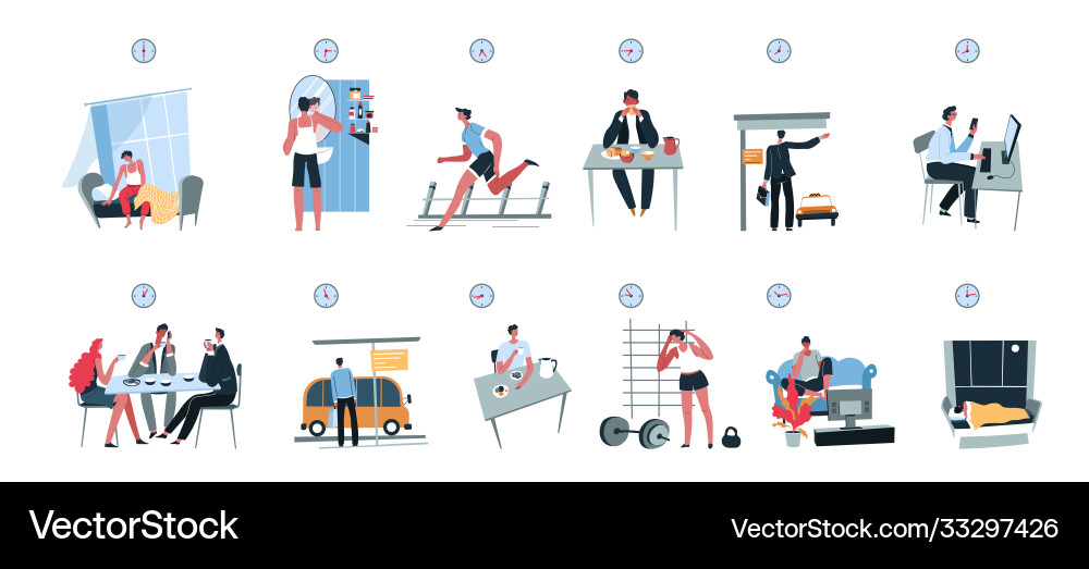 Daily routine character schedule day Royalty Free Vector