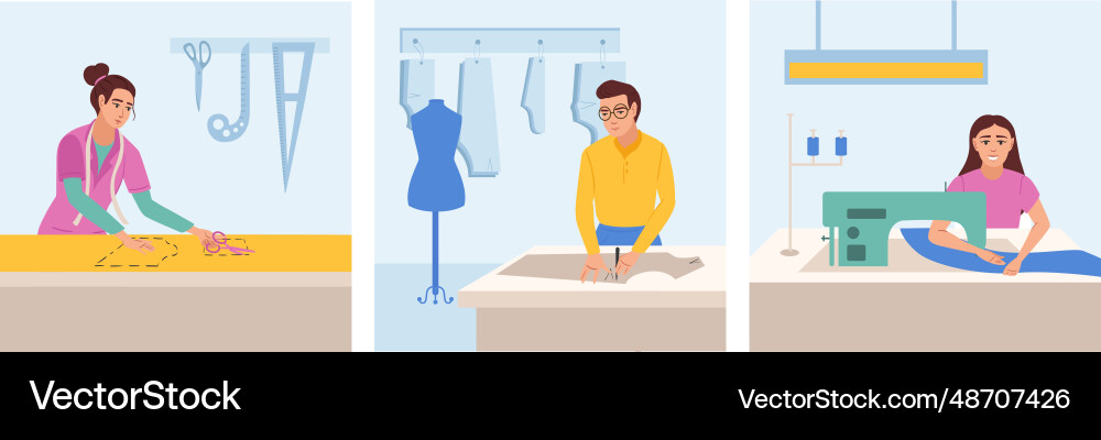 Garment production square compositions Royalty Free Vector