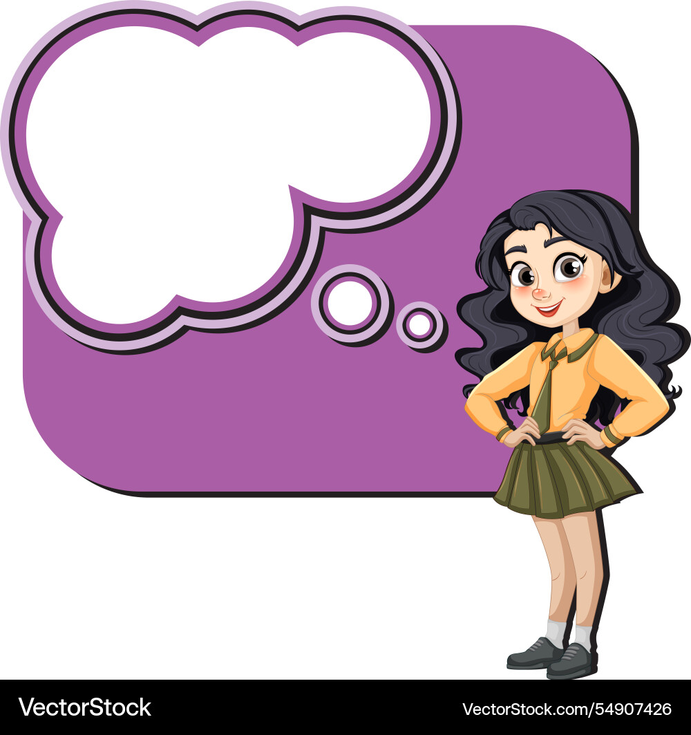 Girl thinking with a blank thought bubble Vector Image