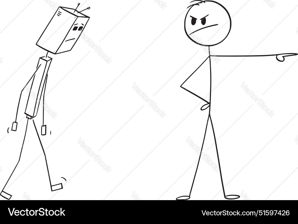 Human expelling robot cartoon stick figure Vector Image