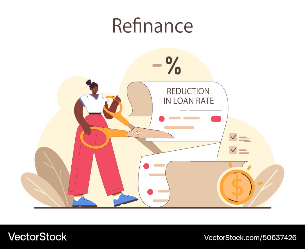 Refinance process loan rate reduction to lender Vector Image