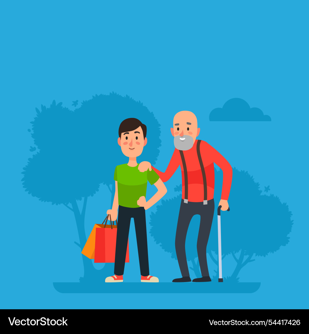 Young man assisting a senior citizen Royalty Free Vector