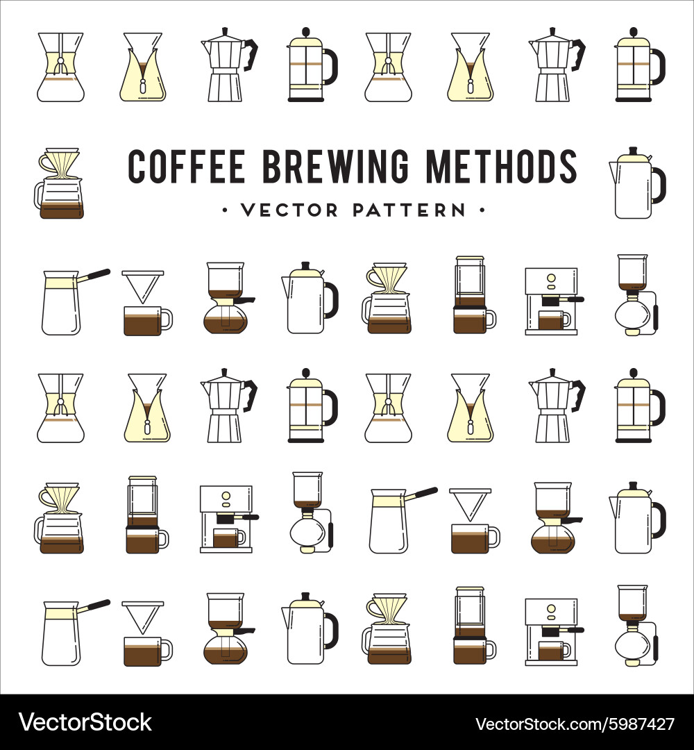 Coffee brewing methods pattern different ways Vector Image