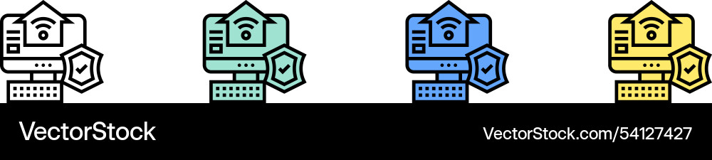 Cyber security icon outline green blue and yellow Vector Image