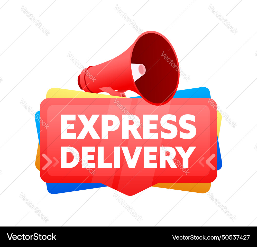 Express delivery badge with megaphone banner Vector Image