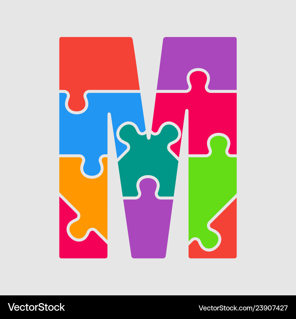 Jigsaw color shape puzzle piece letter - m Vector Image