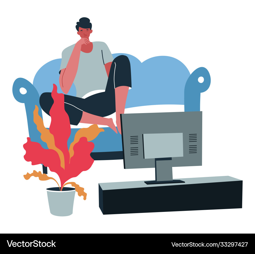 Male character spending time watching tv shows Vector Image