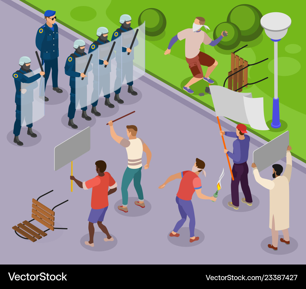 Protest & Conflict - Activists vs Police Vector Image