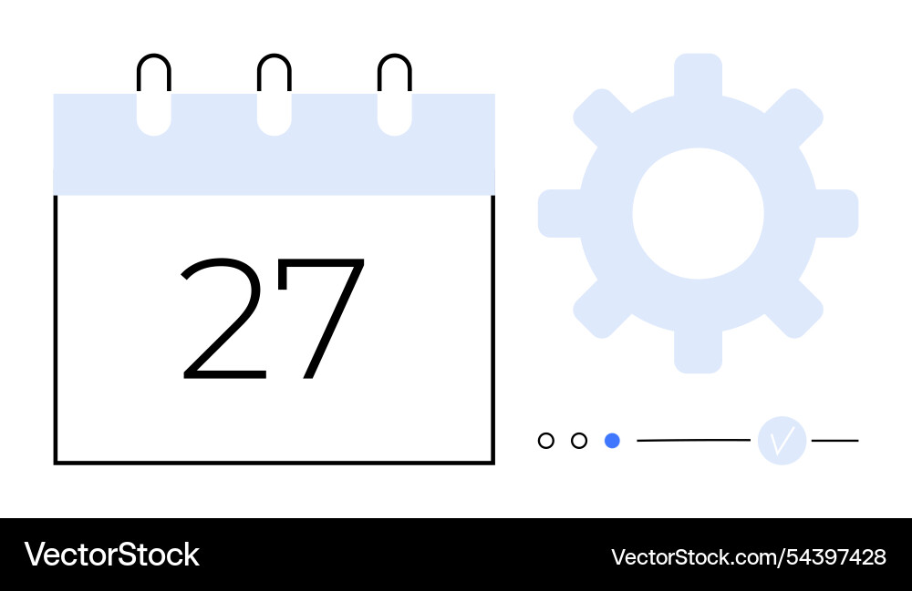 Calendar with date 27 alongside gear symbol Vector Image