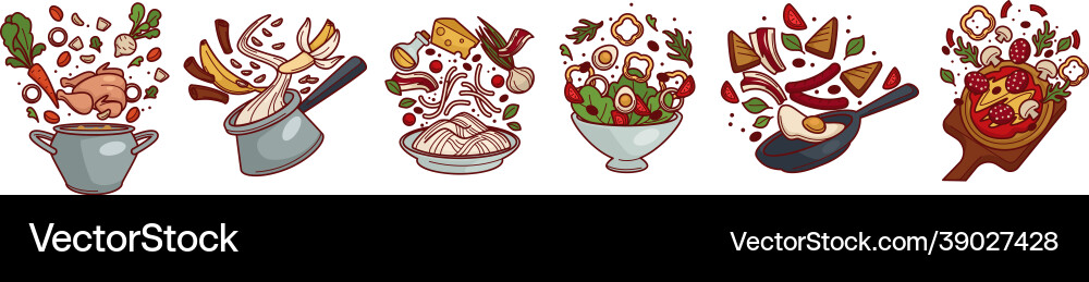 Cooking and preparing food recipes menu set Vector Image