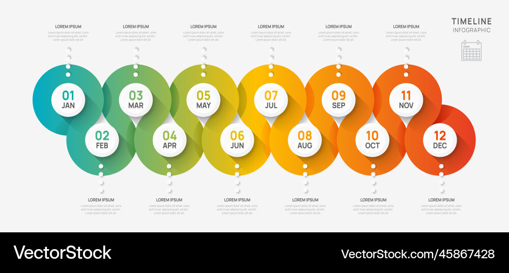 Infographic timeline presentation for 1 year 12 Vector Image