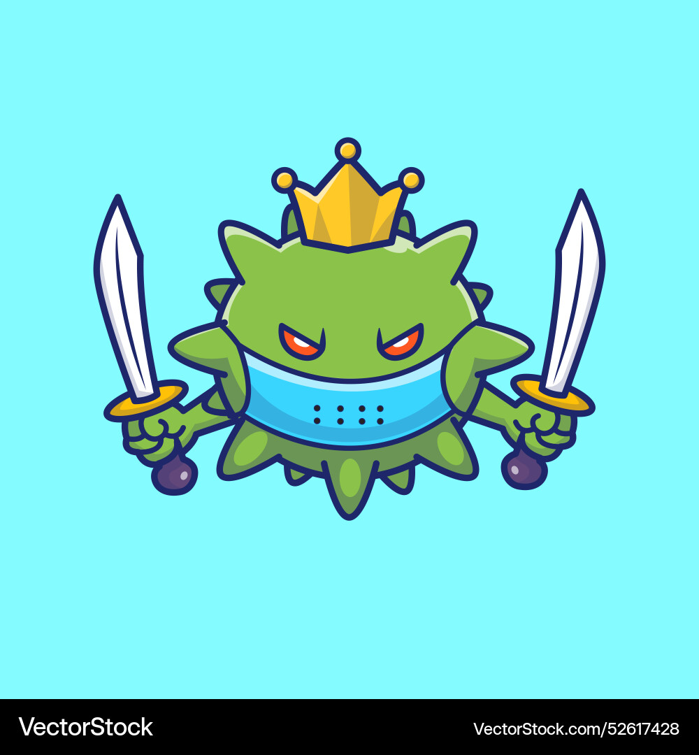 King virus holding swords cartoon Royalty Free Vector Image