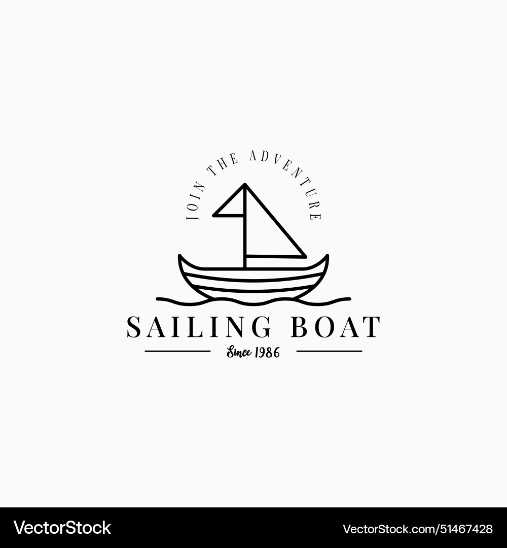 Minimalist line art sailing boat with ocean wave Vector Image