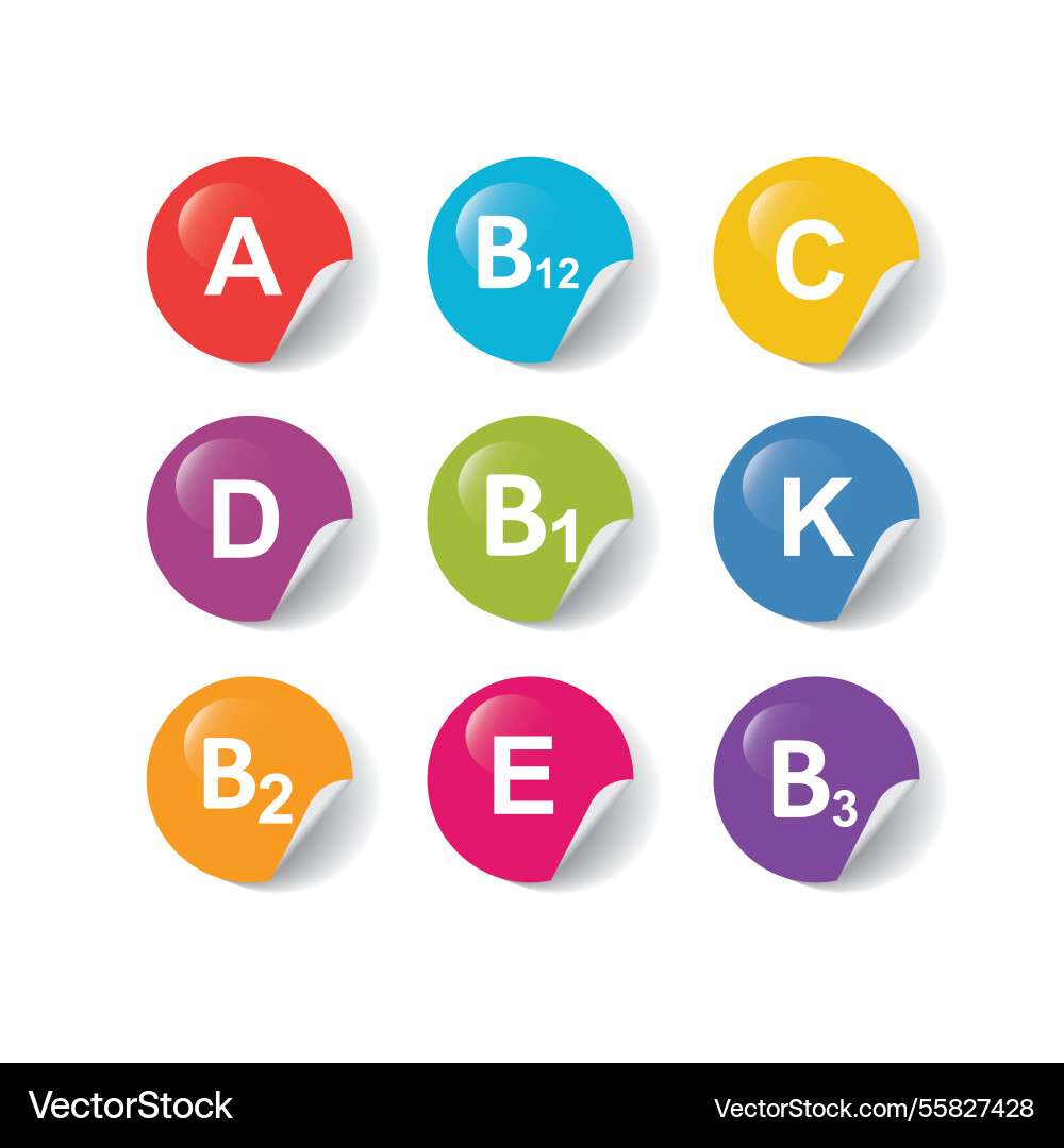 Multi vitamin complex icons sticker Royalty Free Vector