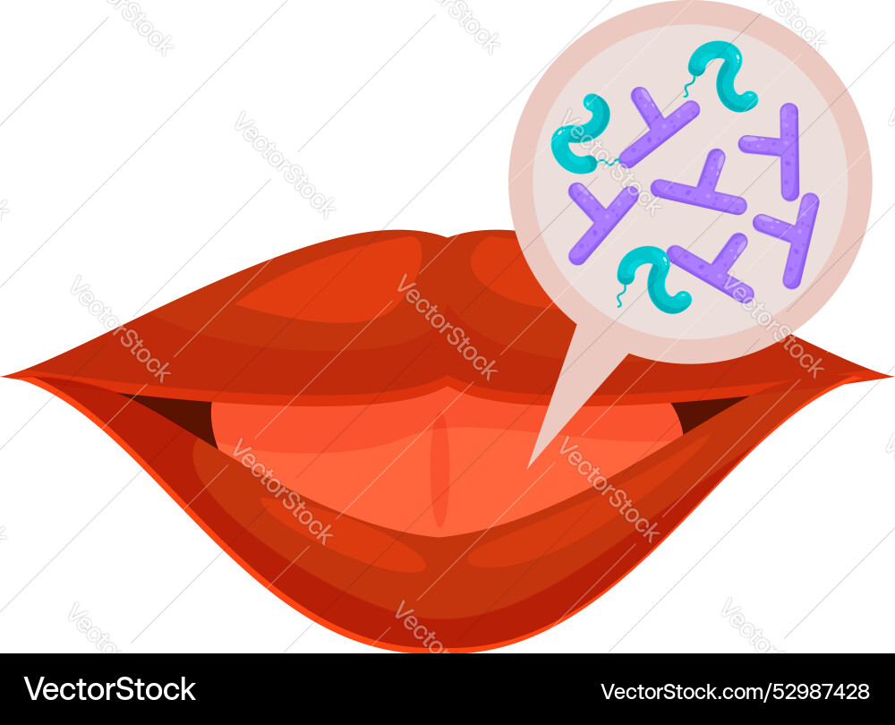 Open mouth showing halitosis with bacteria flying Vector Image