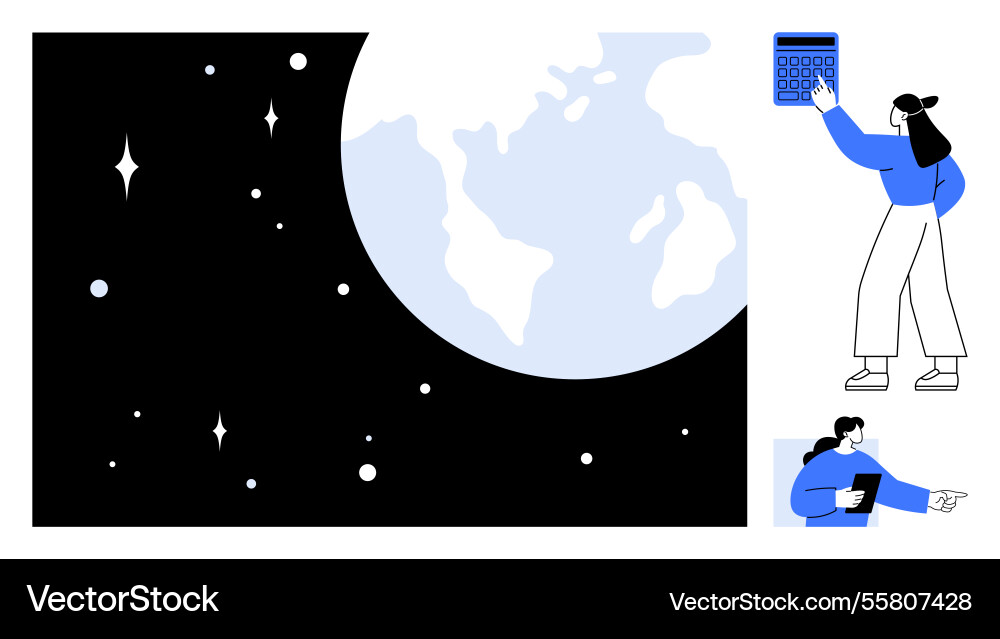 People analyzing data with earth and space Vector Image