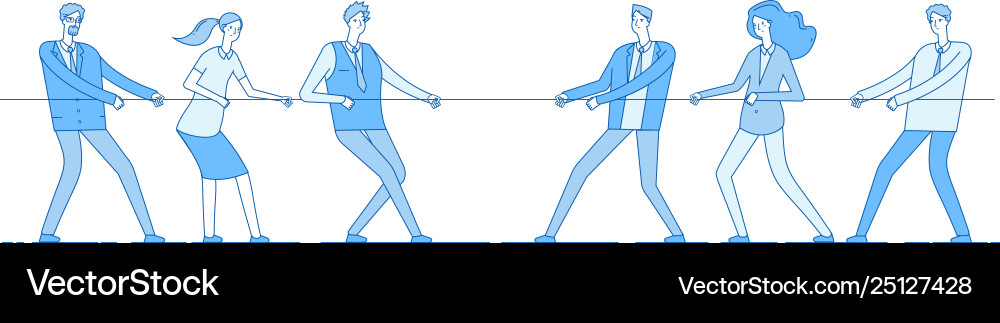 Rope Pulling Team Tug Of War Illustration. Teams Pulling On Opposite