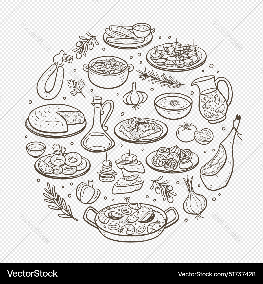 Spanish food doodle set Royalty Free Vector Image