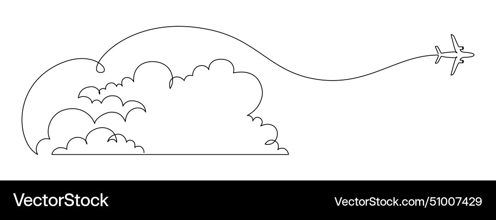 Airplane path in the sky one continuous line Vector Image