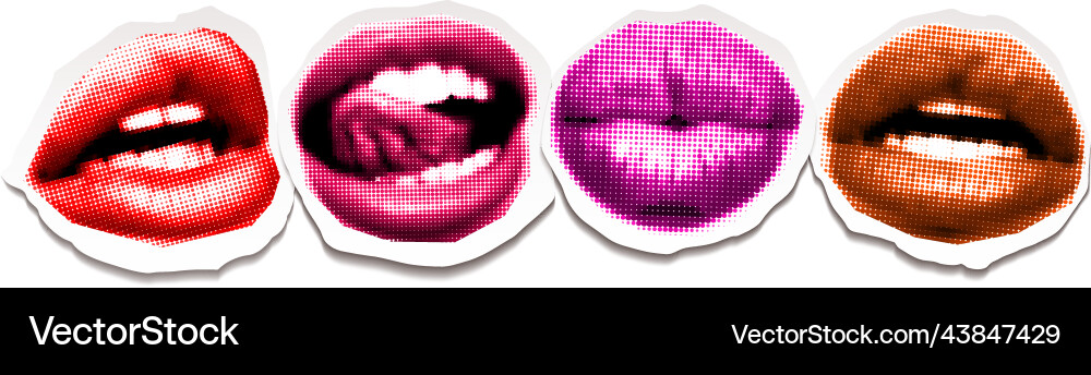 Collage with mouth lips kiss Royalty Free Vector Image