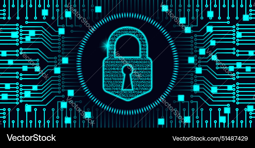 Digital glowing virtual classic cyan padlock Vector Image