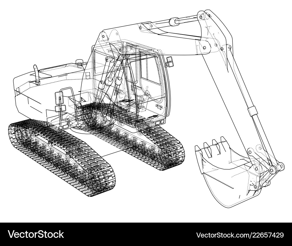 Excavator concept outline Royalty Free Vector Image