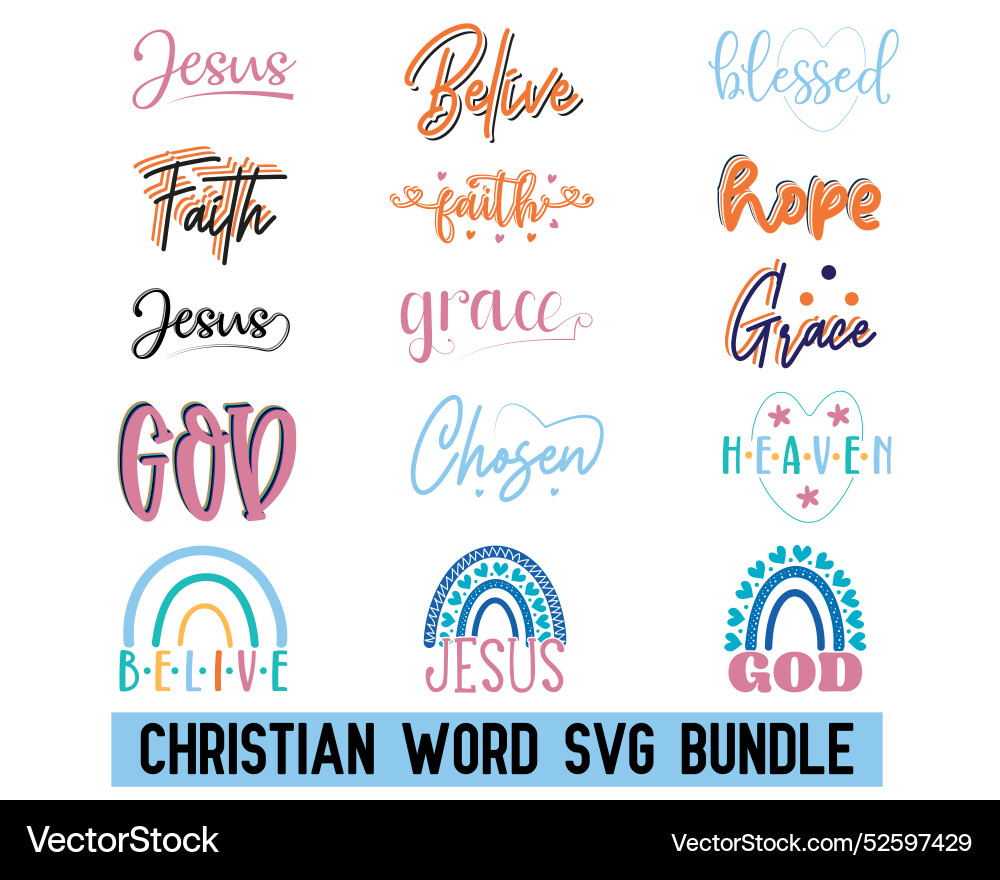 Jesus faith hope grace belive god blessed bundle Vector Image