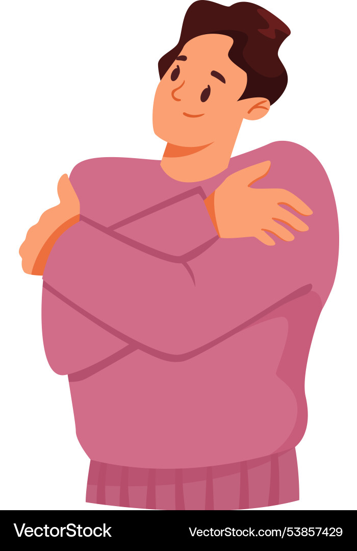 Man hugging himself as self embrace gesture Vector Image