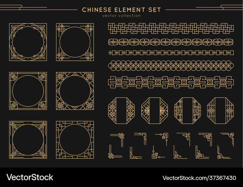 Chinese set border frames patterns Royalty Free Vector Image