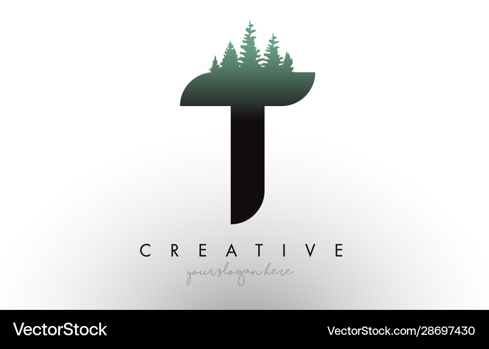 Creative t letter logo idea with pine forest Vector Image