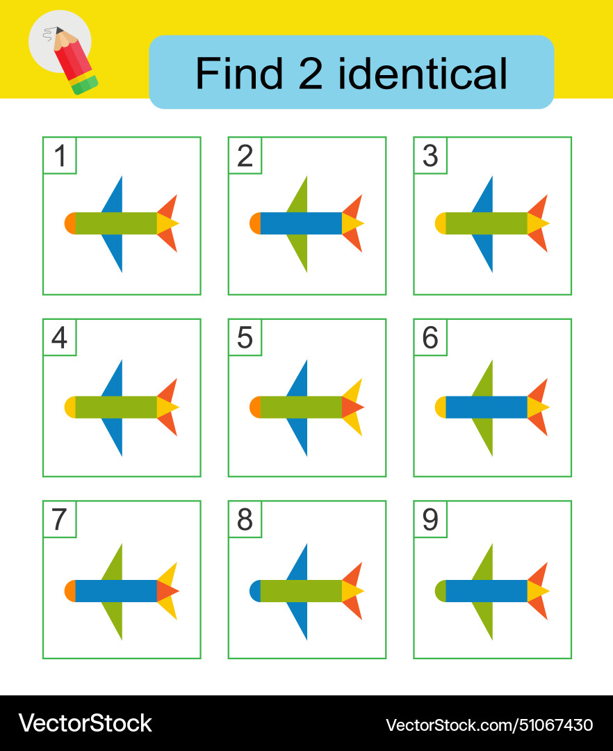 Fun puzzle game find two identical airplanes Vector Image