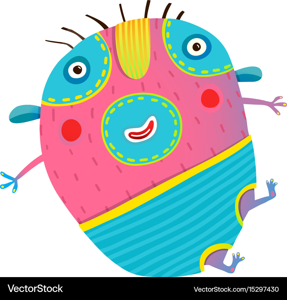 Funny kids monster jumping creature Royalty Free Vector