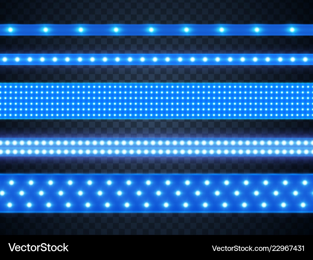 Led strip bright blue light realistic set Vector Image