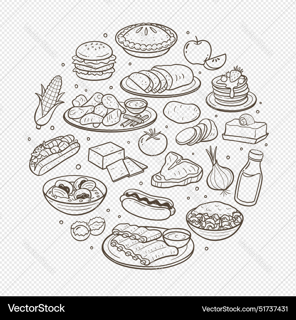 North american food doodle set Royalty Free Vector Image