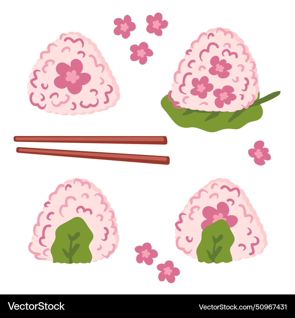 Sakura onigiri rice balls spring collection Vector Image
