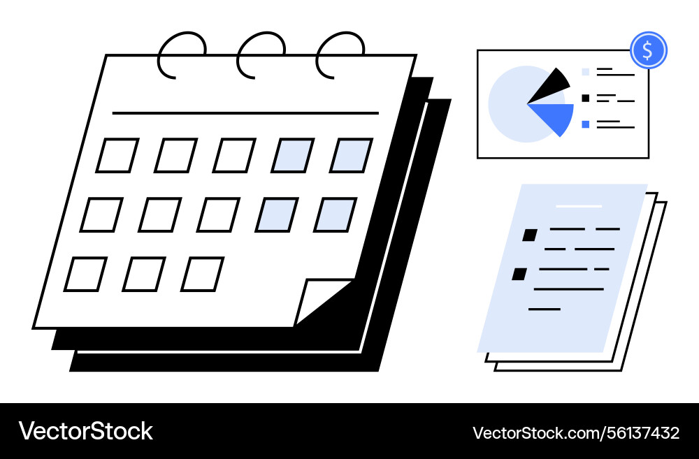 Calendar pie chart and documents representing Vector Image